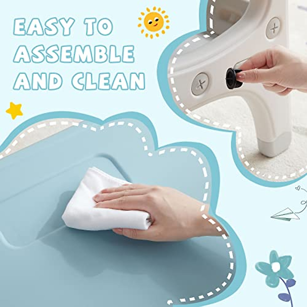 DOREROOM Kids Table and Chair Set, Plastic Children Activity Table with 2 Seats, Toddler Table and Chair Set for Reading, Drawing, Snack Time, Arts Crafts, Preschool, Gift for Boys Girls, Blue