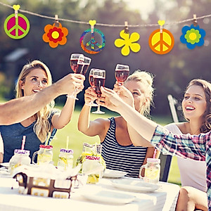 Gejoy 20 Pieces 60's Party Cutout 60's Groovy Party Cut-Outs Decoration Retro Flower Cutouts Peace Sign Cutouts with Glue Point Dots for 60 s Theme Party Decorations, 7.9 x 7.9 Inch