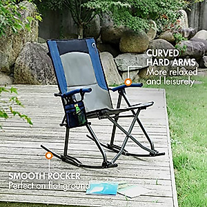 PORTAL Folding Rocking Chair, Oversized Camping Rocker Outdoor with High Back Hard Armrest, Support 300lbs (Blue)