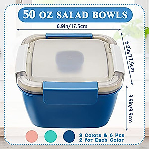 Salad Container for Lunch 50 oz Salad Lunch Container with 3 Compartment Salad Bento Box for Adult with Dressing Container Stackable Lunch Container Reusable Salad Bowl for Meal Snack Fruit (6 Pcs)