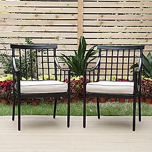 Sophia & William 2 Pcs Patio Outdoor Dining Chairs, Set of 2 Metal Wrought Iron Patio Chairs with Seat Cushions, Indoor/Outdoor Portable Chairs for Kitchen, Garden, Yard, Poolside, Support 300 lbs