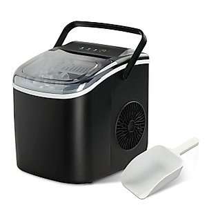 Simple Deluxe Ice Maker Machine for Countertop, 9 Ice Cubes Ready in 6 Mins, 26lbs Ice/24Hrs, Portable Ice Machine with Scoop & Basket, Self-Clean, for Home Kitchen Office Bar Party, Black (HZB-12/H)
