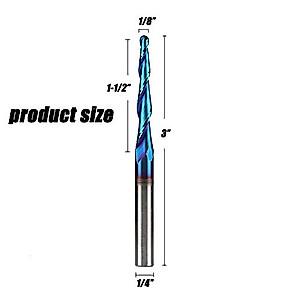 Jiiolioa ZQ2113 Spiral CNC Router Bits 1/4" Shank 3"OVL 2.4 Deg Tapered Angle Ball Nose with NACO-Blue Coating for 2D&3D Wood Carving