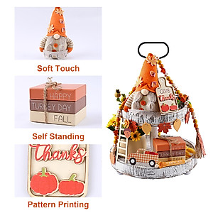 13 Pieces Fall Tiered Tray Decor Set Thanksgiving Pumpkin Tray Decor Faux Decorative Books Gnome Maple Leaves Truck Wooden Signs Rustic Farmhouse Fall Tabletop Decor for Autumn Thanksgiving