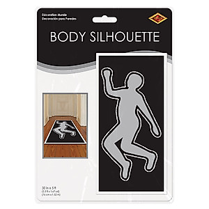Beistle Plastic PSI Body Silhouette Door Cover, 5' x 30" - Detective Investigation Party Supplies, Murder Mystery Dinner, Floor Crime Scene Evidence Decoration, Spooky Halloween Themed Decor