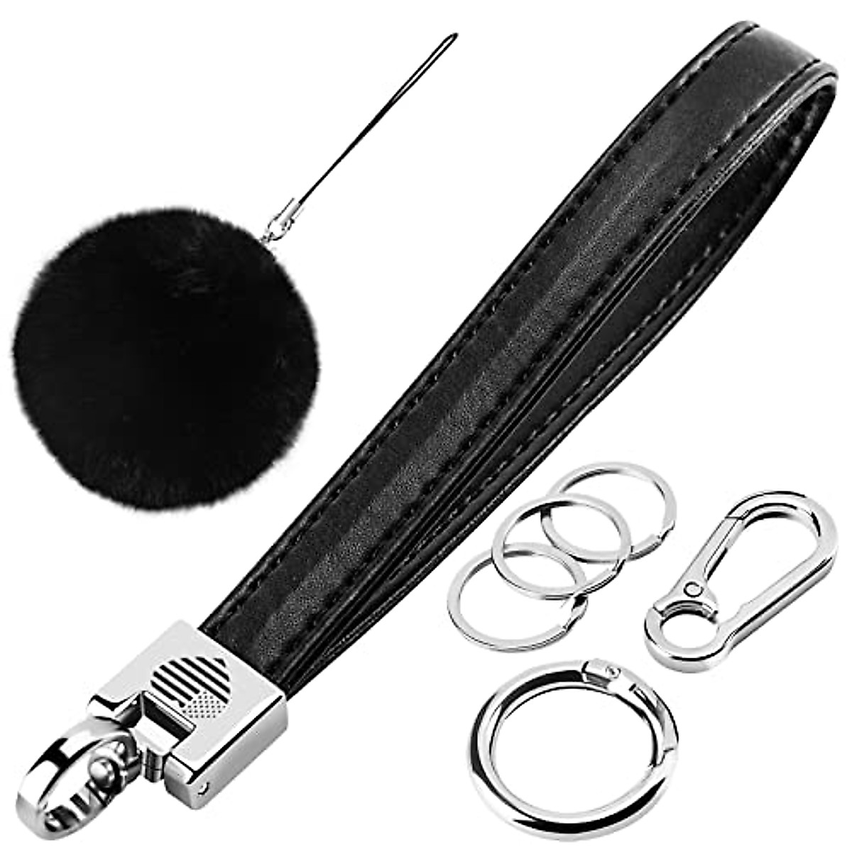 GAOSHIXW Genuine Leather Keychain Universal Wristlet Keychain, Key Chain for Men and Women Car Accessories (Light black)