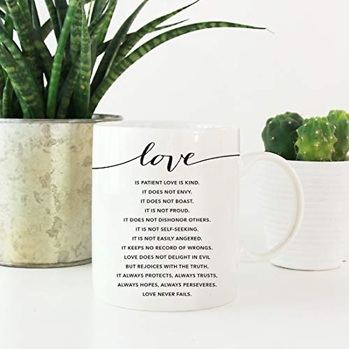 Andaz Press Modern Christian Bible Verses 11oz. Coffee Mug Gift, Love Always Protects, Always Trusts, Always Hopes, Always perseveres. Love Never Fails. 1 Corinthians 13:4-8, 1-Pack