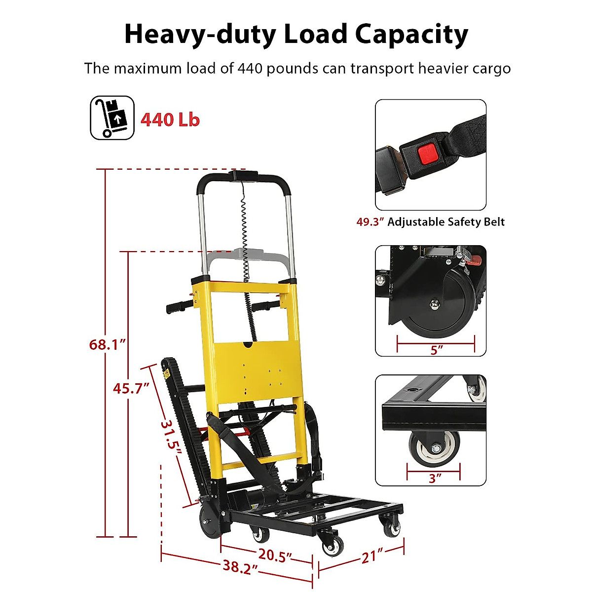 Electric Stair Climbing Hand Trucks Dolly Cart 440lbs Max Load 120W Power Heavy Duty Folding Stair Climber Moving Cart with Motor Battery 6 Wheels for Family Moving Warehouse Logistics Distribution