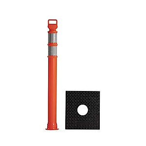 Crowd Control Warehouse Orange 45" Delineator Post, 3" Reflective Collars, 10lb Rubber Base