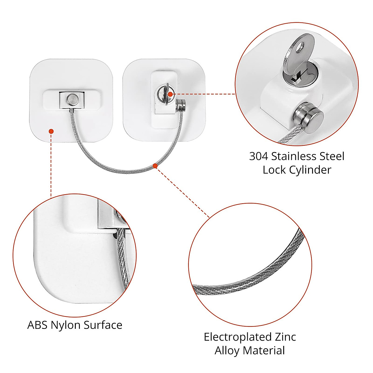 GETLITOOL 2PCS Refrigerator Lock for Children, Kids Safety Fridge Lock with 4 Keys, Zinc Alloy Fridge Locks for Adults Fridge Cable Restrictor Lock for Refrigerator, Cabinets, Drawers