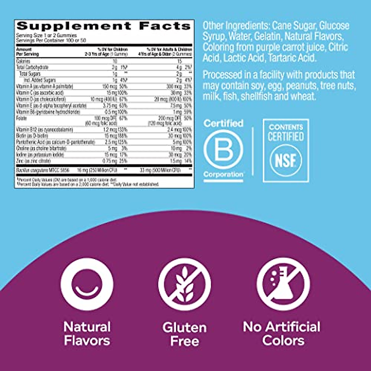 OLLY Kids Multivitamin + Probiotic Gummy, Digestive and Immune Support, Vitamins A, D, C, E, B, Zinc, Chewable Supplement, Berry, 35 Day Supply - 70 Count