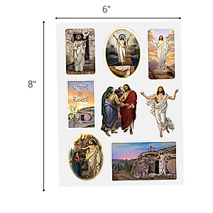 Christian Brands Assorted Catholic Decal Sticker Sheet Pack, He is Risen Easter, Novelty Religious Inspirational Stickers for Sunday Schools, Journaling, Church Giveaways, 3 Sheets Included, Multi