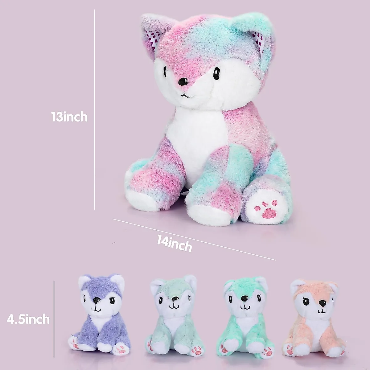 Smikawy Fox Stuffed Animal Set - Fluffy Rainbow Fox Toys Family, Perfect for Christmas or Birthday Gifts for Girls & Boys