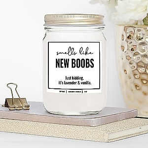 YouNique Designs Smells Like New Boobs All Natural Vegan Soy Candle 8oz - Breast Reduction, Augmentation, Mastectomy, Cancer Survivor, and After Breast Surgery Gifts for Women (Lavender & Vanilla)