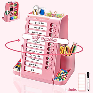homyaco 360 Degree Dry Erase Chore Chart for kids, Rotating Pen Holder, Pencil Holder for Desk, Pen Organizer, Desk Organizers and Accessories, Cute Pencil Cup Pot for Office, School,Home(Pink)