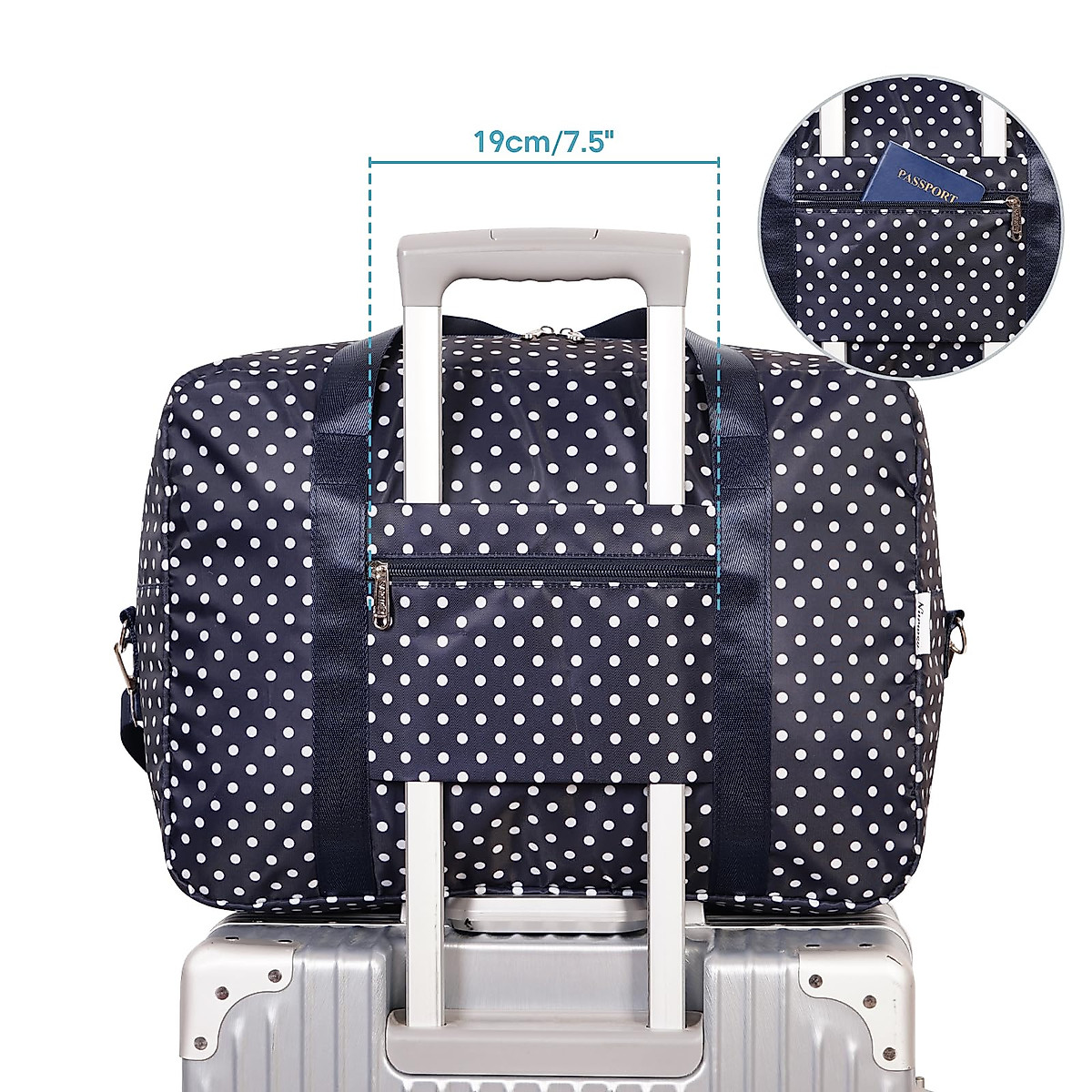 Small Carry On Bag For Spirit Airlines Personal Item Bag 18x14x8 Foldable Travel Duffel Bag Underseat Carry on Luggage for Women and Men 25L (Polka Dot)