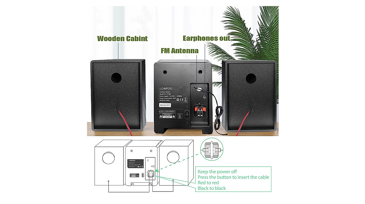 LONPOO Compact CD Stereo System - Bluetooth & FM Radio