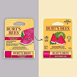 Burt's Bees Watermelon Lip Balm, Lip Moisturizer With Responsibly Sourced Beeswax, Tint-Free, Natural Conditioning Lip Treatment, 1 Tube, 0.15 oz.