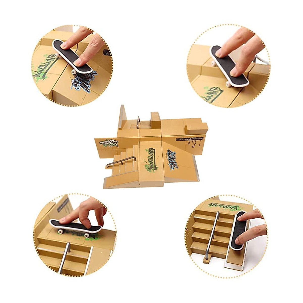 Skate Park Kit, Finger Skateboard Ramp Set -1 Finger Bike -3 Finger Skateboards -1 pair of skates and 8PCS Skate Parks for Finger Skateboard Ultimate Parks Training Props and Finger Toys