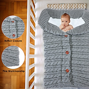 Yunnyp Newborn Baby Fleece Swaddle Blanket Winter Wrap Knitted Sleeping Bag Warm Knit Nap Blanket Plus Velvet,Bag Sleep Sack Stroller Wrap (Gray)