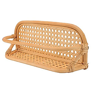 JIJO Rattan Wall Shelf Hand Crafted Natural Rattan Hanging Rack Wall Storage Shelf for Bathroom Kitchen Living Room
