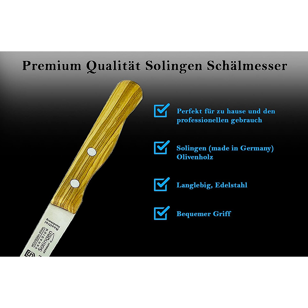 SMI - 2 Pcs Paring Knife Set Peeling Knife Straight & Curved Vegetable Knife Fruit Knife Olive Wood Handle Solingen Knife Made in Germany - Not Dishwasher Safe