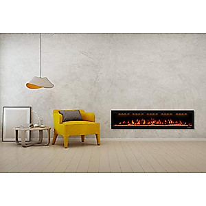 Valuxhome Electric Fireplace, 74 Inches Fireplace, Recessed and Wall Mounted Fireplaces for Living Room with Remote, Overheating Protection, Logset and Crystal, Touch Screen, 1500W/750W, Black