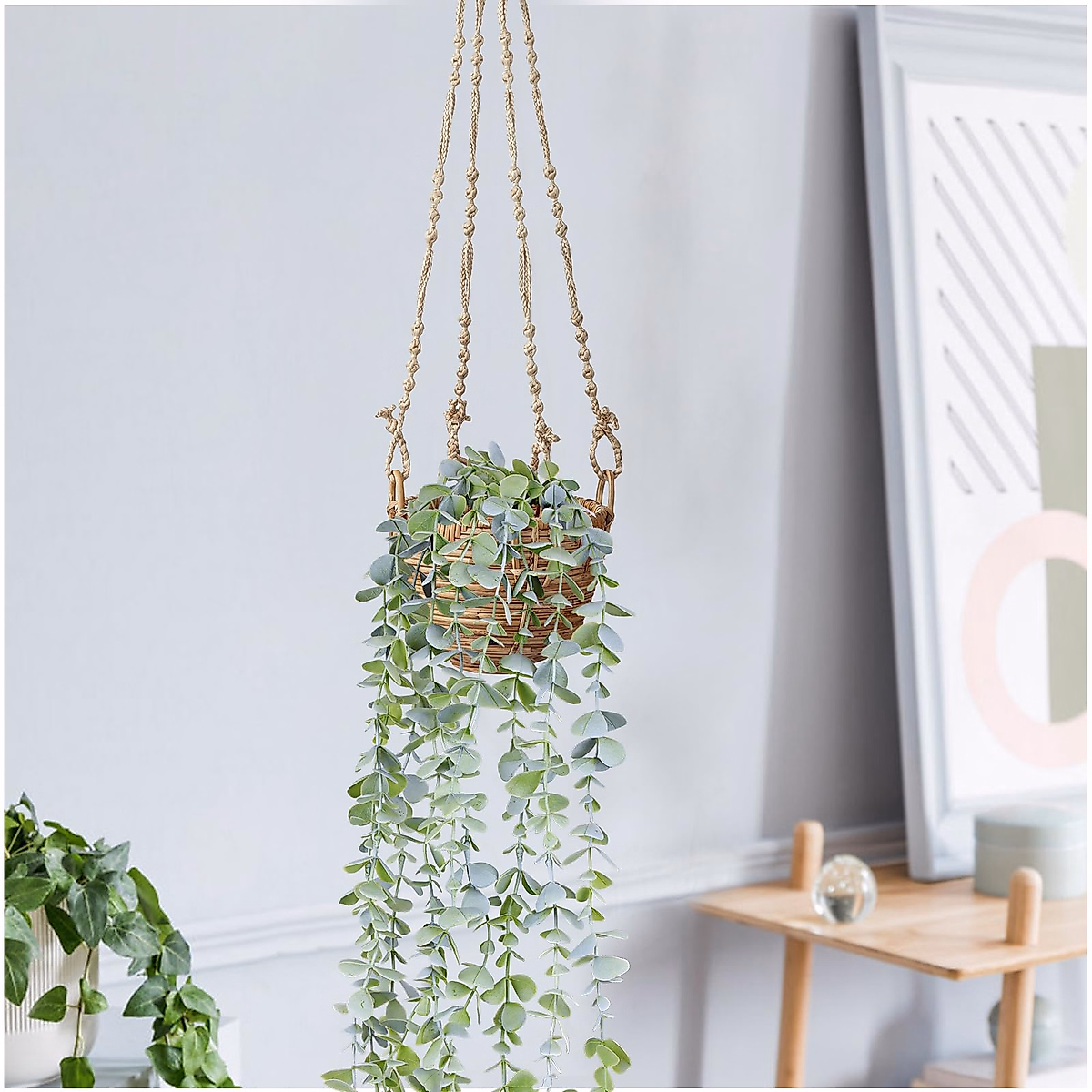BACAMA Fake Hanging Plants Eucalyptus Potted Artificial Plant Small Faux Ivy Vines Decor for Floating Shelf Kitchen Bathroom Cabinets Indoor Outdoor Pack of 2 23.6 Inches Long