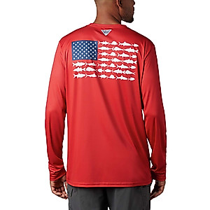 Columbia Men's Terminal Tackle PFG Fish Flag LS, Red Spark/White, 4X