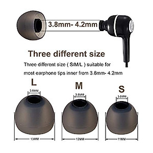 Earbud Tips Soft Silicone Earbuds Replacement Tips Fit for in-Ear Headphones(Inner Hole from 3.8mm -4.2mm Earphones) 9 Pairs S/M/L,Black