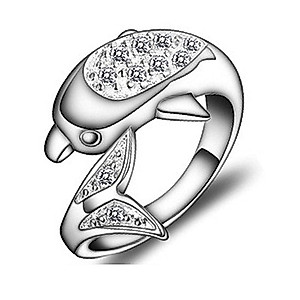 Dolphin Rings Whale Rings Stone Ring for Women Girls Teen Silver Plated Fish Ring CZ Adjustable Open Rings Toe Finger Ring Jewelry Birthday Gift