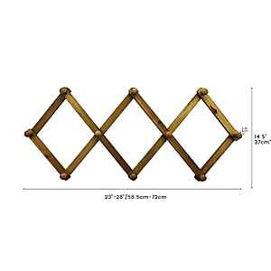 PJCOLL Vintage Wooden Organza Wall Rack with 10 Hooks, Expandable Wooden Wall-Mounted Coat Rack, Handmade Hat Rack Wall