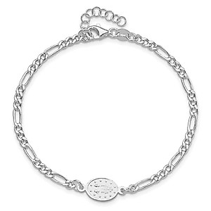 3mm 925 Sterling Silver Rhodium Plated Miraculous Religious Medal Pendant Necklace With 1in Extension Bracelet 7.25 Inch Jewelry for Women