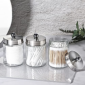 3 Pack Apothecary Jar Canisters Bathroom Vanity Organizer for Qtips+Mason Jar Toothbrush Holder with 16 Ounce Ball Mason Jar - Rustic Farmhouse Decor Black Bathroom Accessories - Brushed Nickel