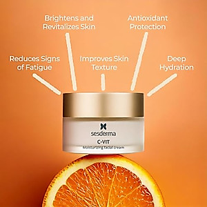 Sesderma C-VIT Moisturizing Facial Cream Vitamin C Antioxidant for Dry Skin Luminosity Radiance, 1.7 Fl Oz