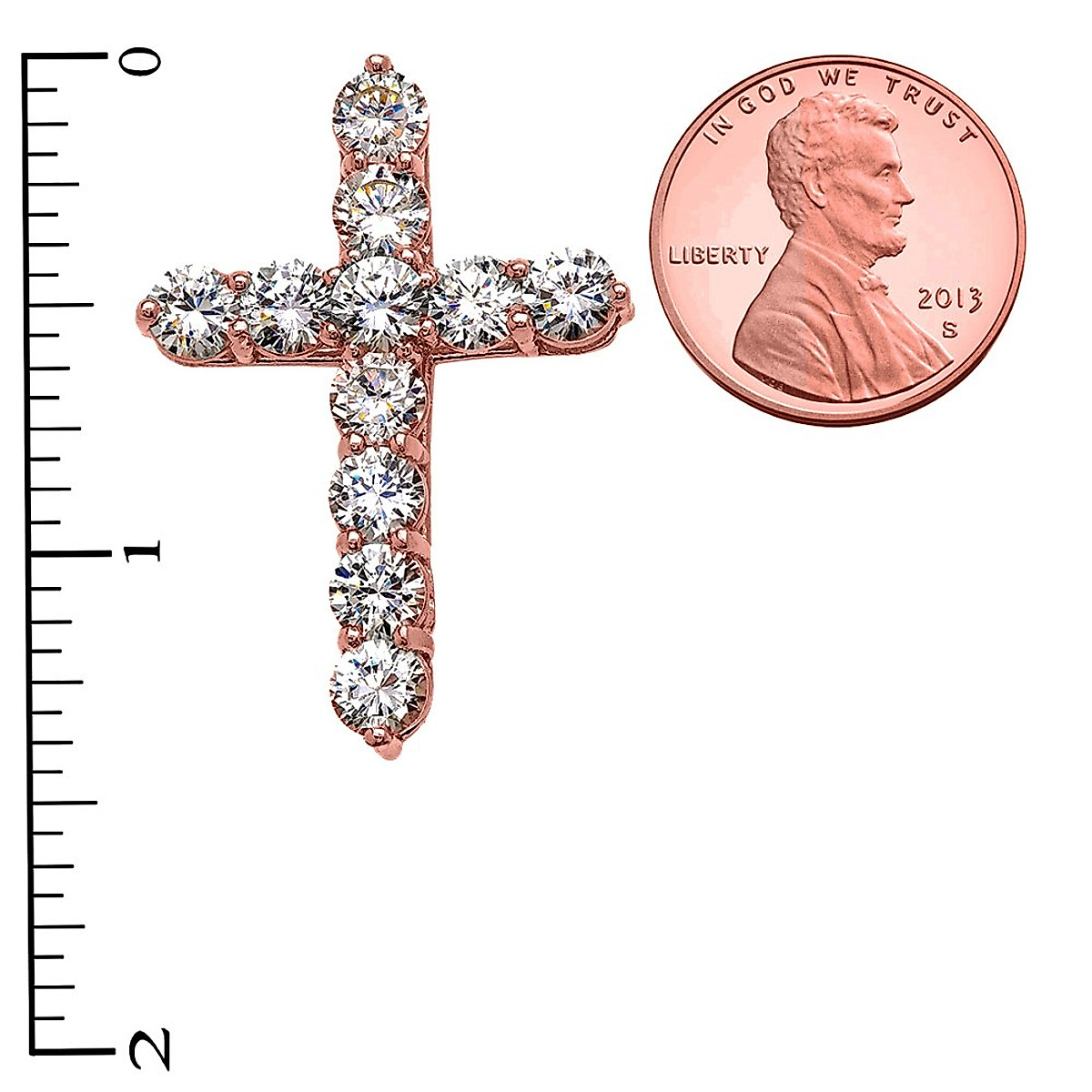 Religious Charms and Necklaces Elegant 14k Rose Gold 7 Carat Round Cubic Zirconia Cross Pendant (Large)