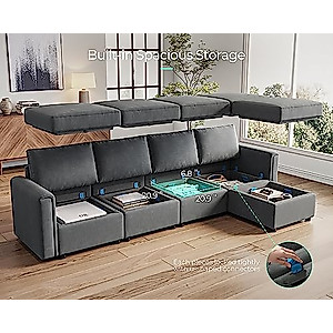 LINSY HOME Convertible Sectional Couch, L Shaped Sofa Couch with Storage, Modular Sofa with Memory Foam, Ottomans, 5 Seat Sofa Corner Sofa with Chaise for Living Room, Dark Grey