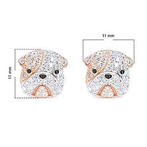 Rhodium Plated Sterling Silver Bulldog Stud Earrings CZ Studs for Women Girls