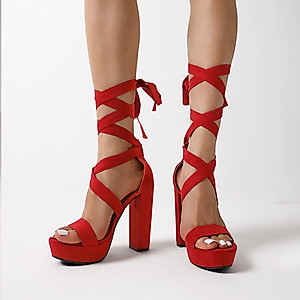 DREAM PAIRS High Chunky Block Platform Heels for Womens Strappy Gladiator Sexy Open Toe Dressy Sandal SDHS2205W Red 9