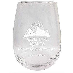 R and R Imports Bombay Beach Salton Sea California Souvenir 15 oz Laser Engraved Stemless Wine Glass Adventure Awaits Design 2-Pack