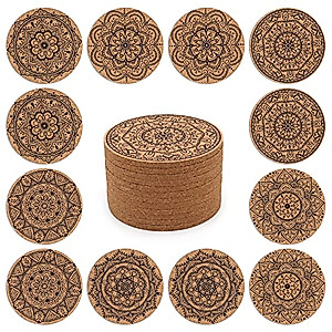 STARUBY Coasters for Drinks 12 pcs Absorbent Cork Coasters with Flower Pattern Housewarming Gifts for New Home Present for Friends, Living Room Decor, Apartment Decor