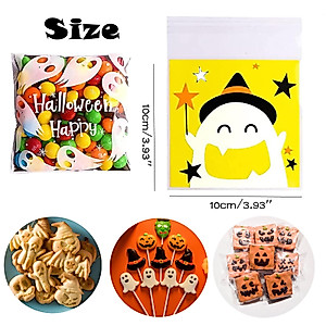 YVPSI 300pcs Halloween Treat Bags self Adhesive Candy Bag Halloween Cellophane Cookie Bags Halloween Goody Bags Snacks Gift Bags for Kids Halloween Candy Party Favors