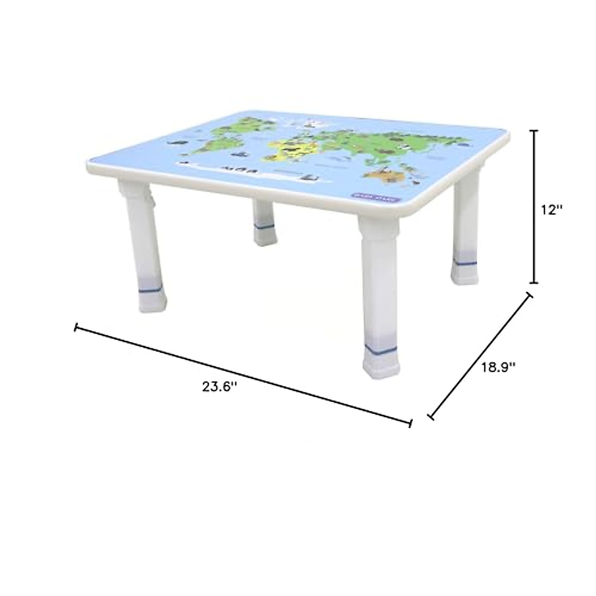 Baby Care Kids Folding Floor Table w/Adjustable Heights - for Play, Reading, and Snack Time and More (World Map)