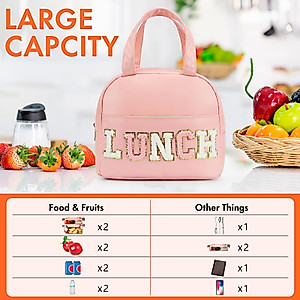 DIRGEE Lunch Bag for Women - Pink, Leather, Unisex, Meal Holder, Waterproof, Insulated, Reusable, Portable, 9.4L Capacity, Cute Chenille Letters Design