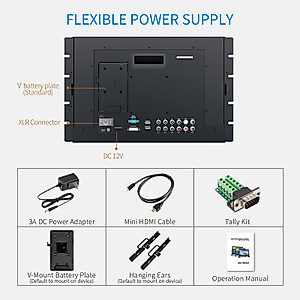 FEELWORLD P173-9HSD-RM 7RU 17.3 Inch Rack Mount Broadcast LCD Director Monitor with Full HD 1920×1080 3G-SDI HDMI YPbPr Input and Output