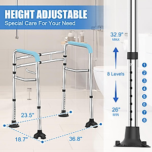 UGarden Upgraded Toilet Safety Rail, 380LB Stainless Steel Toilet Frame with Non-Slip Handles & Paper Holder, Adjustable Detachable Handicap Toilet Rails, Foldable Toilet Support Frame for Elderly