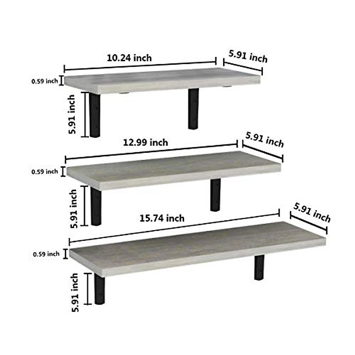 LHZLANG Floating Shelves Home Living Room Bathroom Kitchen Decor Rustic Wall Mounted Storage Shelf Rack Set of 3 (Grey)