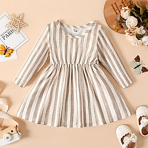 PATPAT Baby Girl Dress Infant Girls Long Sleeve Casual Dress Round Neck Floral Print A-Line Dress