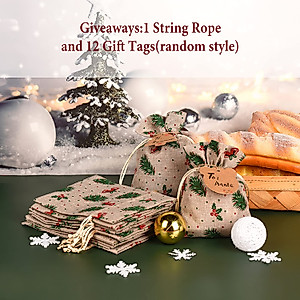 XCFWin 12 Pack Of Christmas Gift Bags With Drawstring Reusable Designs For Christmas Party Supplies Favors (red and black, mixed size)