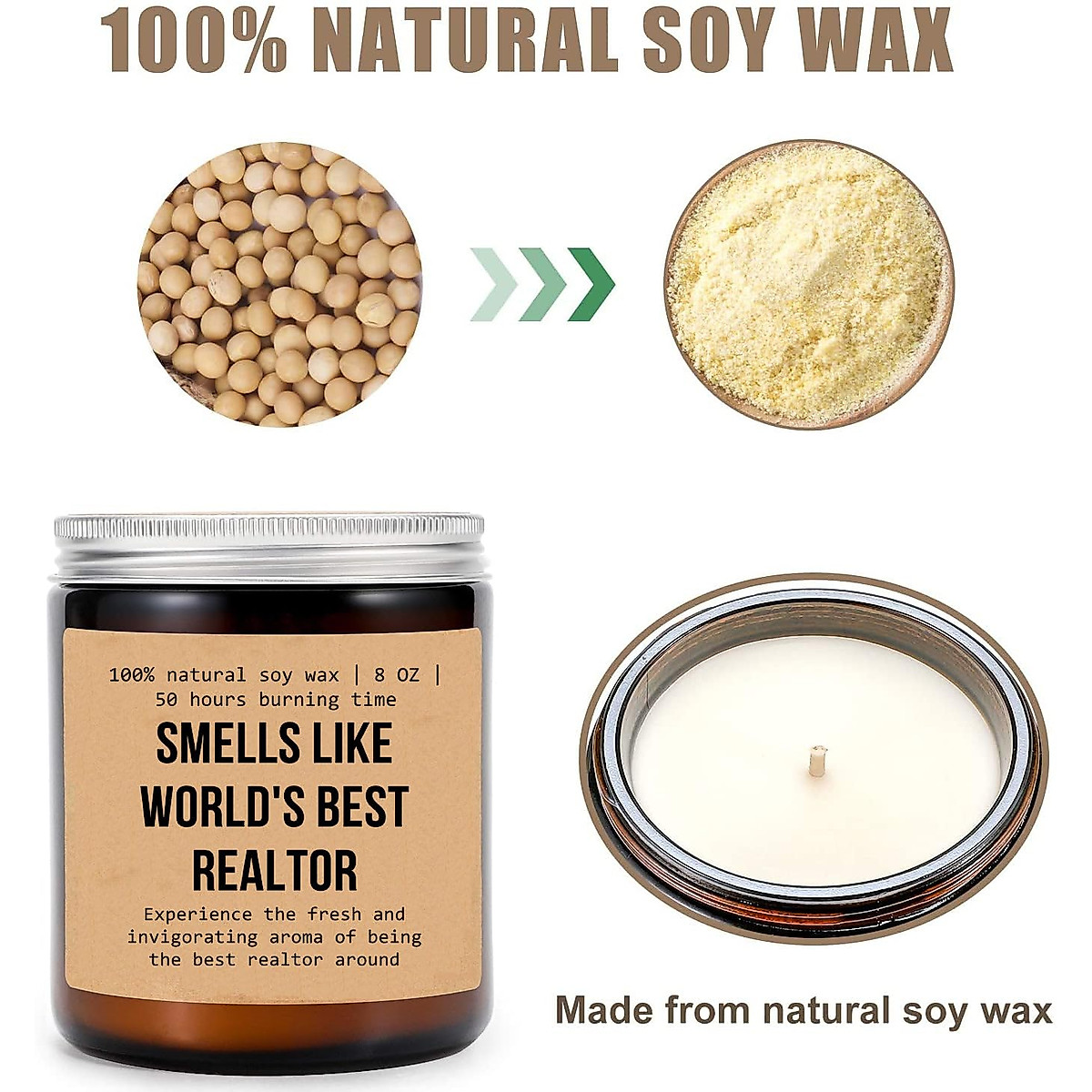 Smells Like World's Best Realtor Candle - Realtor Gift - Gift for Realtor - Real Estate Agent Gift - Salesperson - Glass Candle Jar - Non-Toxic Ingredients